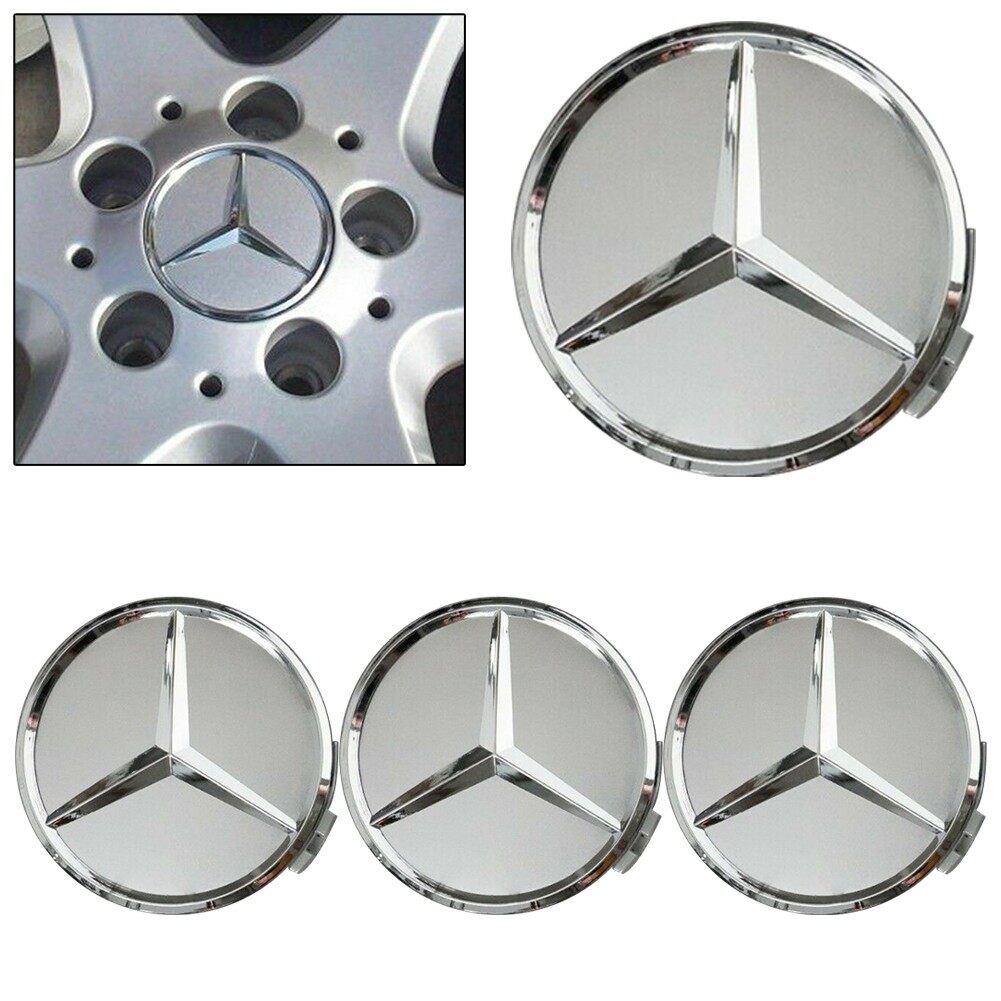 Set Of 4 Silver Chrome FOR Mercedes Benz Alloy Wheel Centre Cap 75mm ...