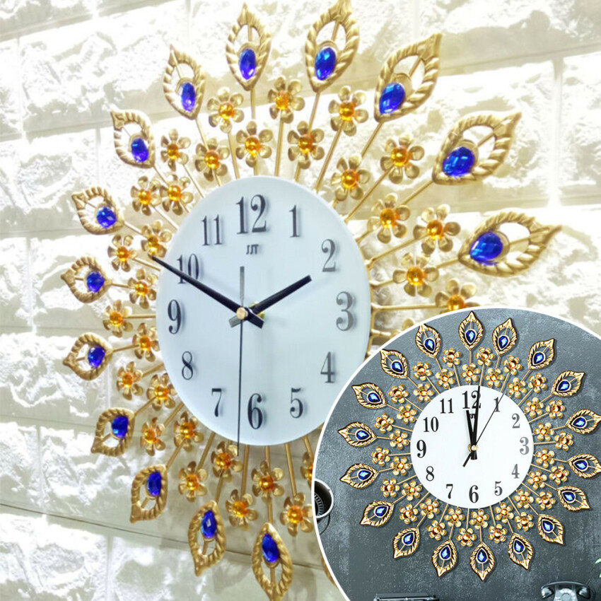 15 inch Large 3D Wall Clock Watch Peacock Diamonds - TKK-BK - ThaiPick