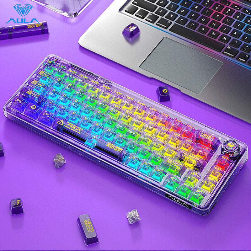 AULA F68บลูทูธไร้สาย3โหมดคีย์บอร์ดแบบกลไก Hotswap RGB 68 Keycap ปรับแต่งโครงสร้างปะเก็นแบบชาร์จ ...