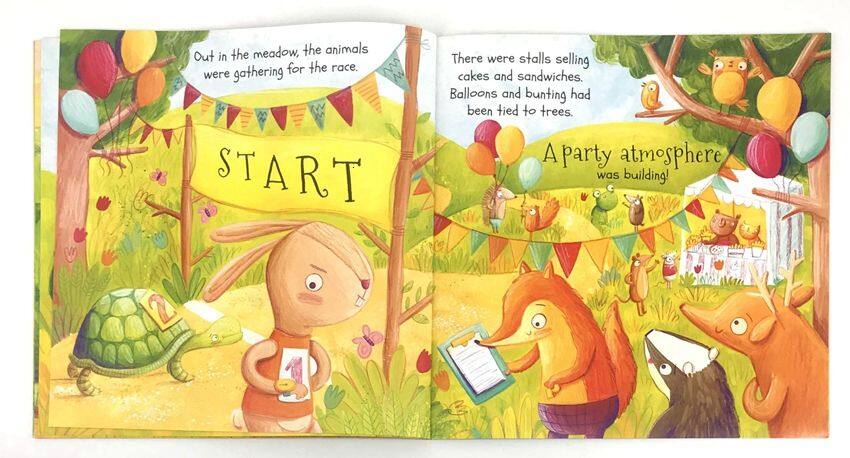 English picture book the Hare and the Tortoise turtle and rabbit race ...