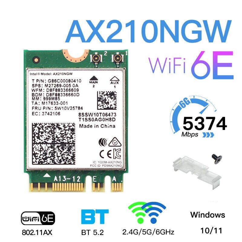 2 Wifi 6E Intel AX210NGW Dual Band 2.4G/5G/6Ghz 802.11AX 5374Mbps AX210 ...