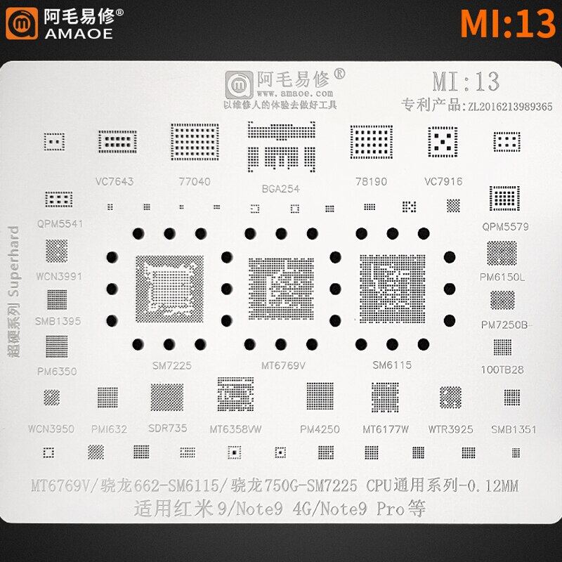Amao MI:13 Reballing Stencil For RedMI 9 Note9 4G Note 9 Pro CPu ...