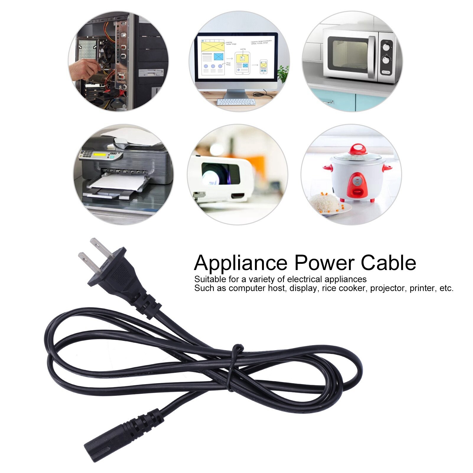 Power Cable US 250V 2.5A Appliances Power Plug Cord Accessory for Desk ...