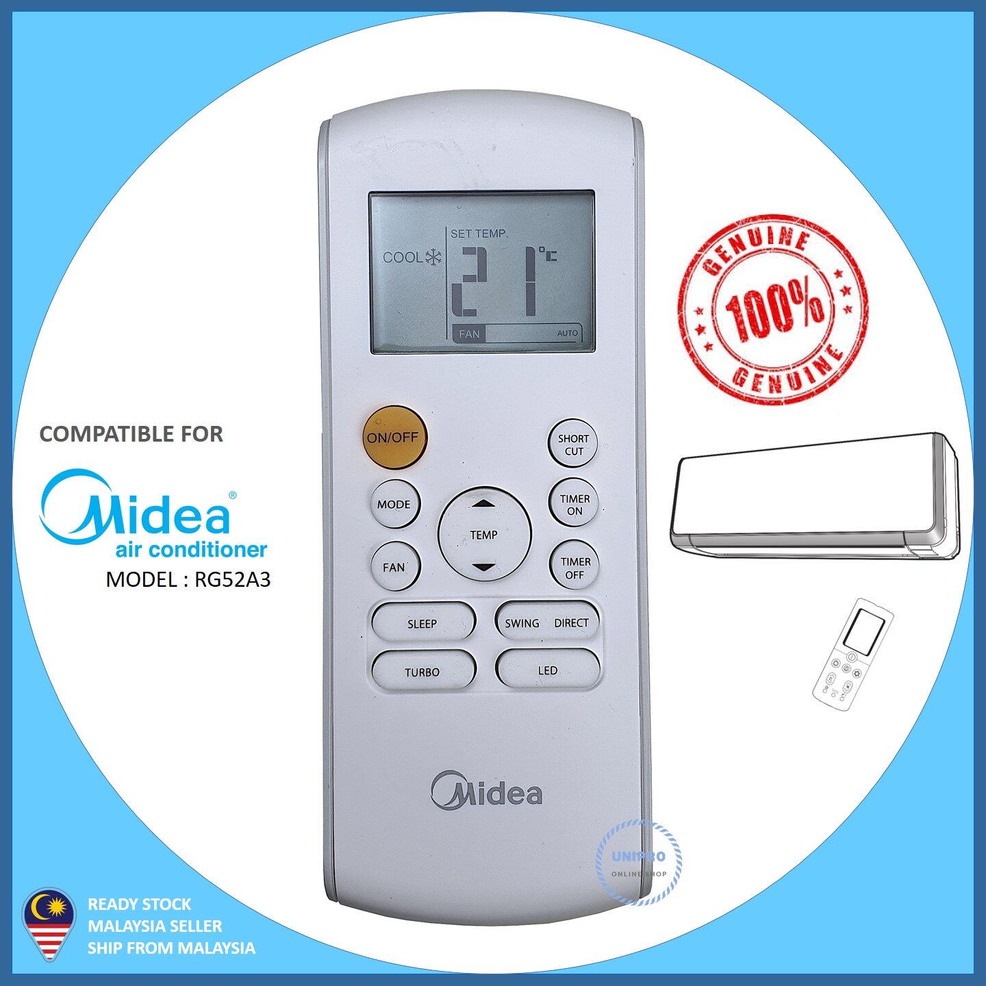 Midea **Original** Midea Air Cond Aircond Air Conditioner Remote ...