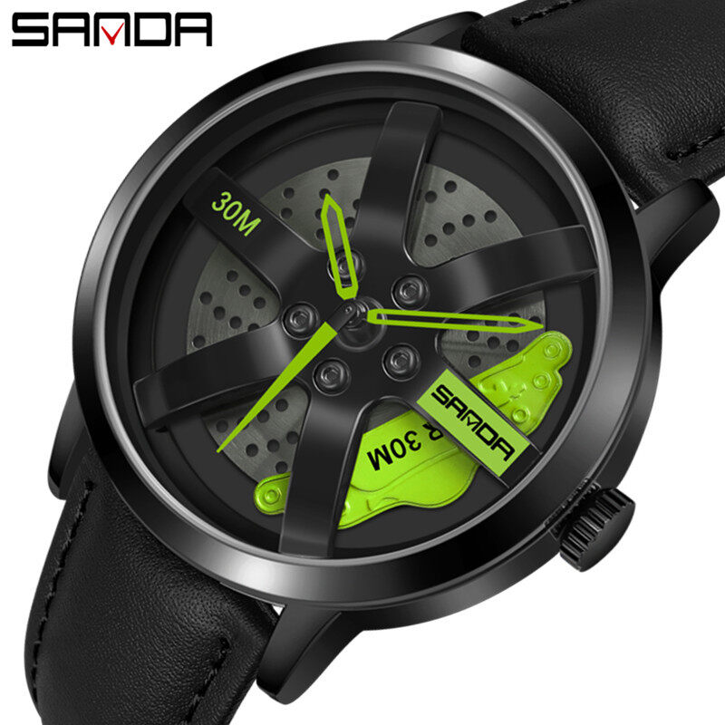 SANDA แนวสปอร์ตนาฬิกาข้อมือ Super Cool รถล้อนาฬิกากันน้ำหมุน Dial ยอด ...