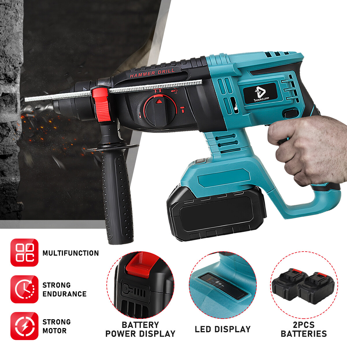 Electric Hammer Tool Rechargeable Power Tool Cordless Rotary Hammer ...