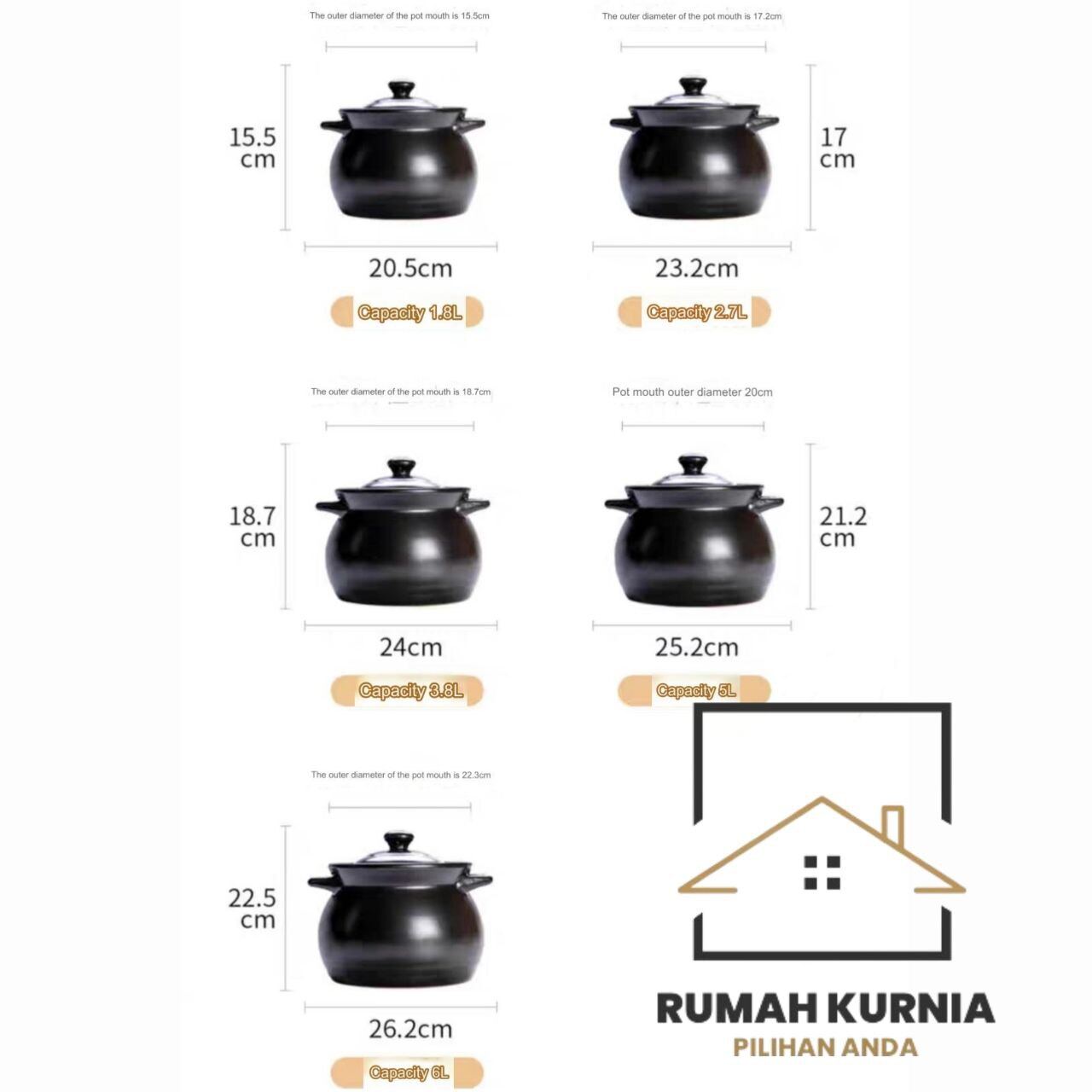 Periuk Tanah Liat Seramik Hitam Gaya Korea dengan Penutup/ Periuk ...