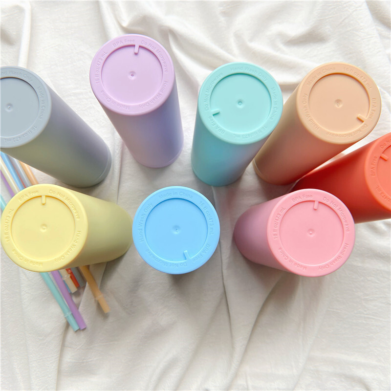 INS Pastel Candy Macaron Color Plastic Water Cup Bottle 400ml Cute Girl ...