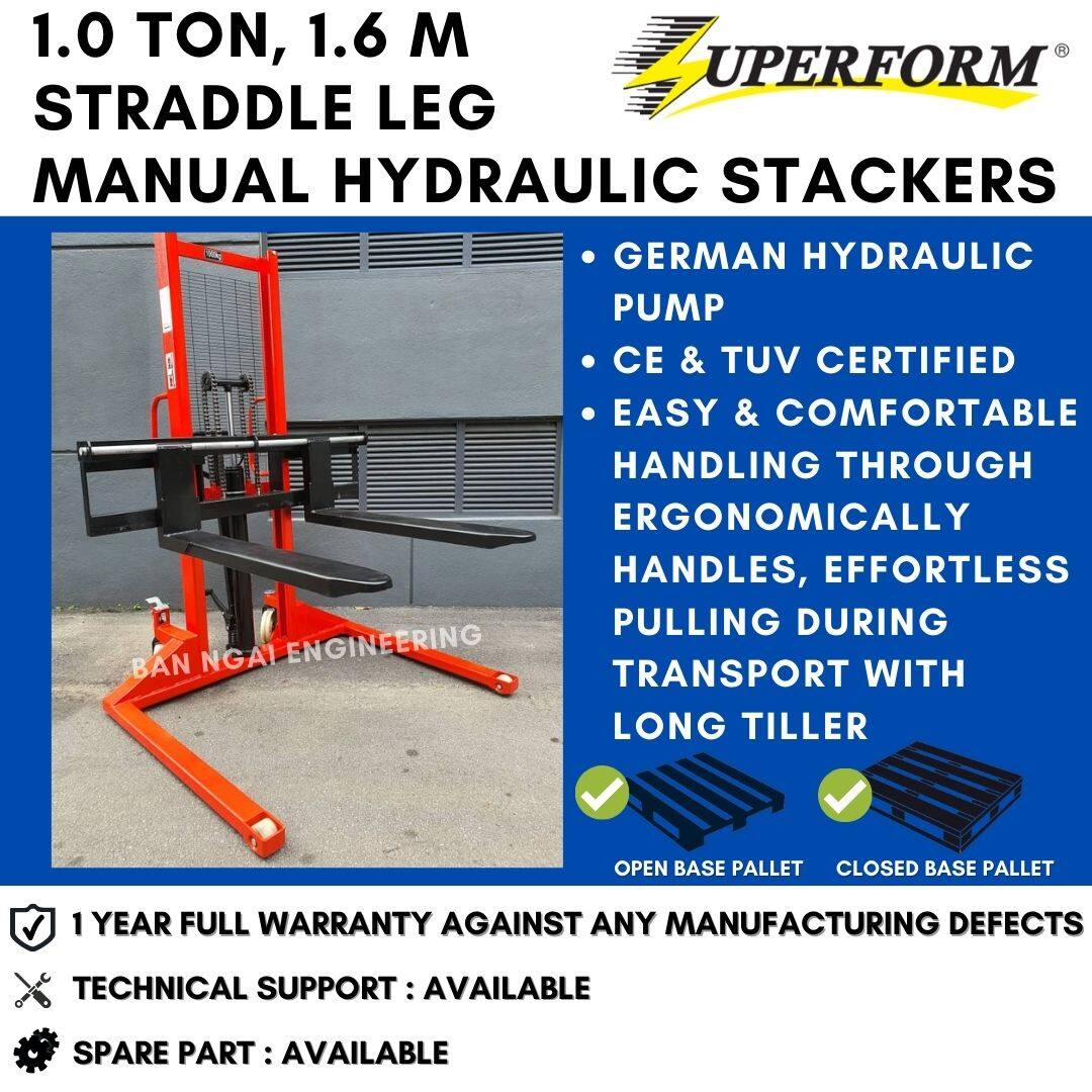 SUPERFORM 1 Ton, 1.6m Straddle Leg Stacker Heavy Duty Manual Hand ...