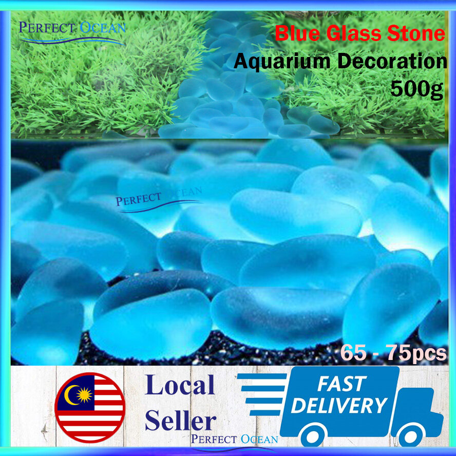 Blue Glass Stone Aquarium Decoration 500g Pebbles Fish Tank Batu Kaca ...