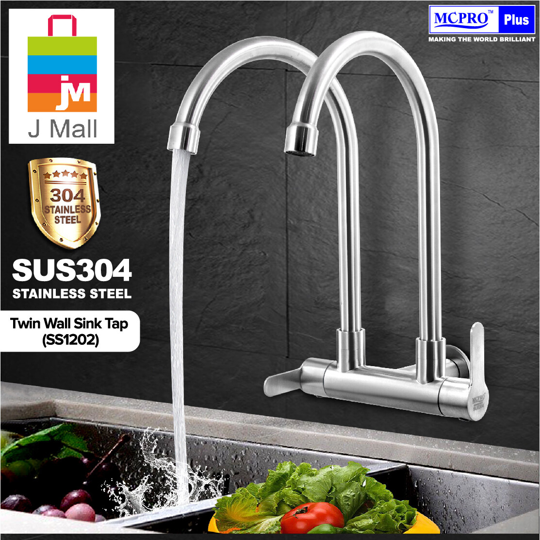 MCPRO Plus Stainless Steel SUS304 Kitchen Faucet TWIN WALL SINK WATER ...