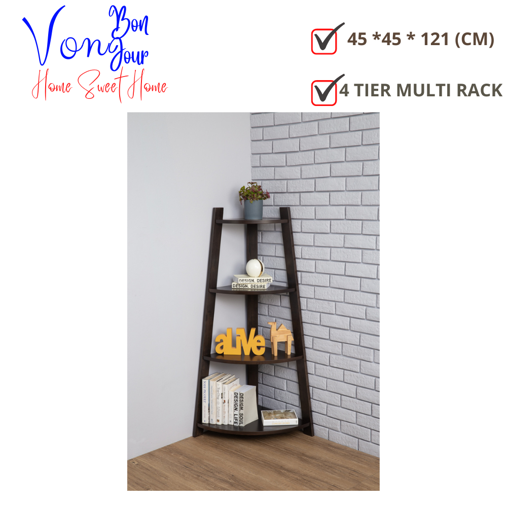 Von Bonjour Dominy Multipurpose 4 tier corner Rack/ bookshelf/ rak ...
