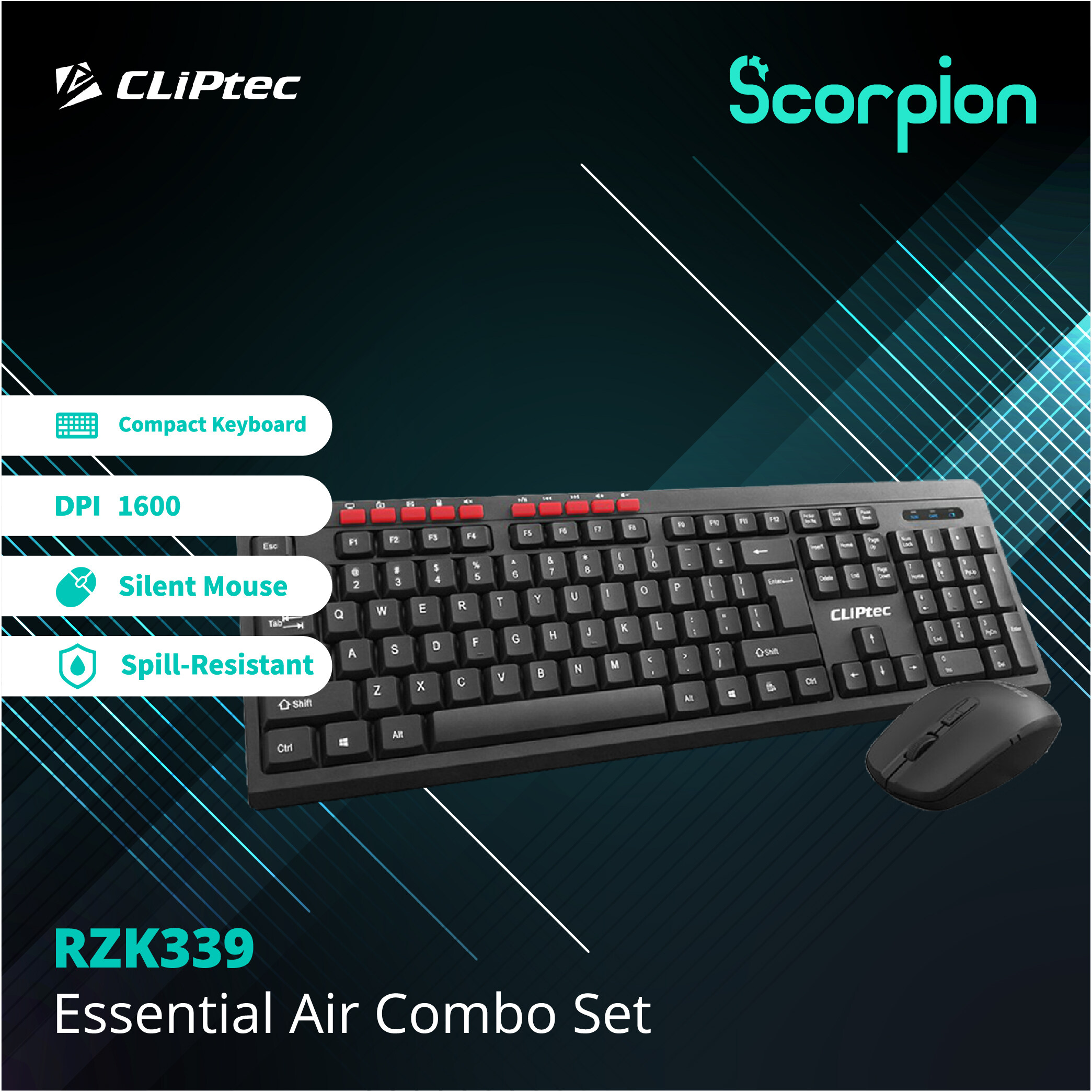 CLiPtec RZK339 Essential Air Wireless Multimedia Keyboard and Mouse ...