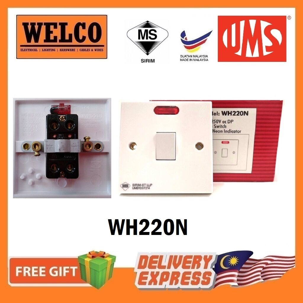 UMS 20A BAKELITE WATER HEATER / AIRCON SWITCH WITH RED NEON INDICATOR [SIRIM] MORE RESISTANCE TO ...
