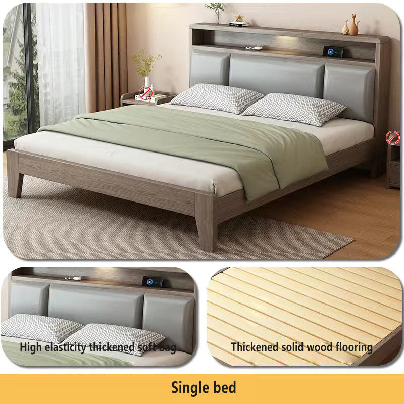 Solid wood bed for two people 1.8x2 meters master bedroom for household ...