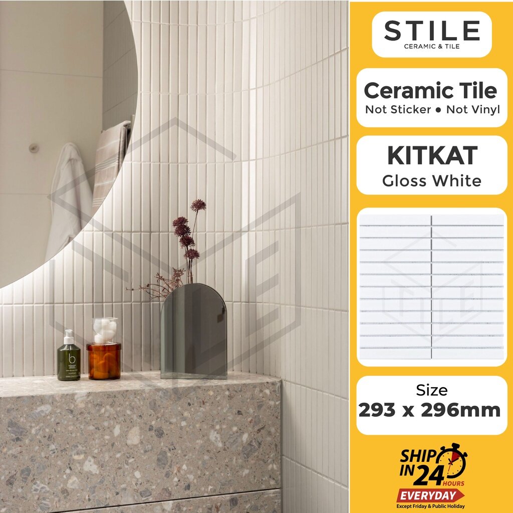 [REAL TILE] Kitkat Gloss White Mosaic Tiles /Mozek/Ceramic Tiles/Mozek ...