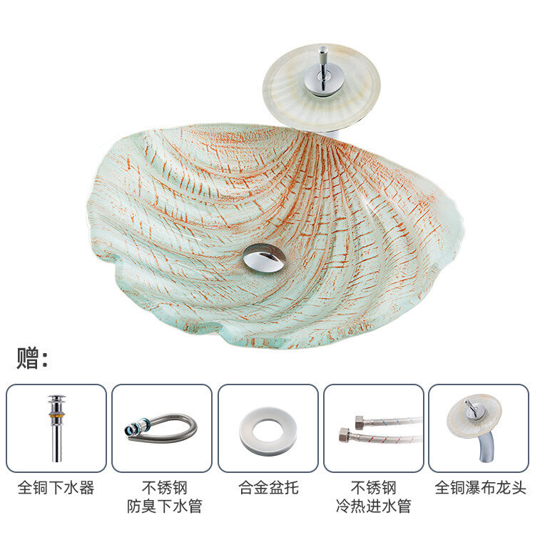 Bathroom Tempered Glass Art Wash Basin Personality Seashell Above ...
