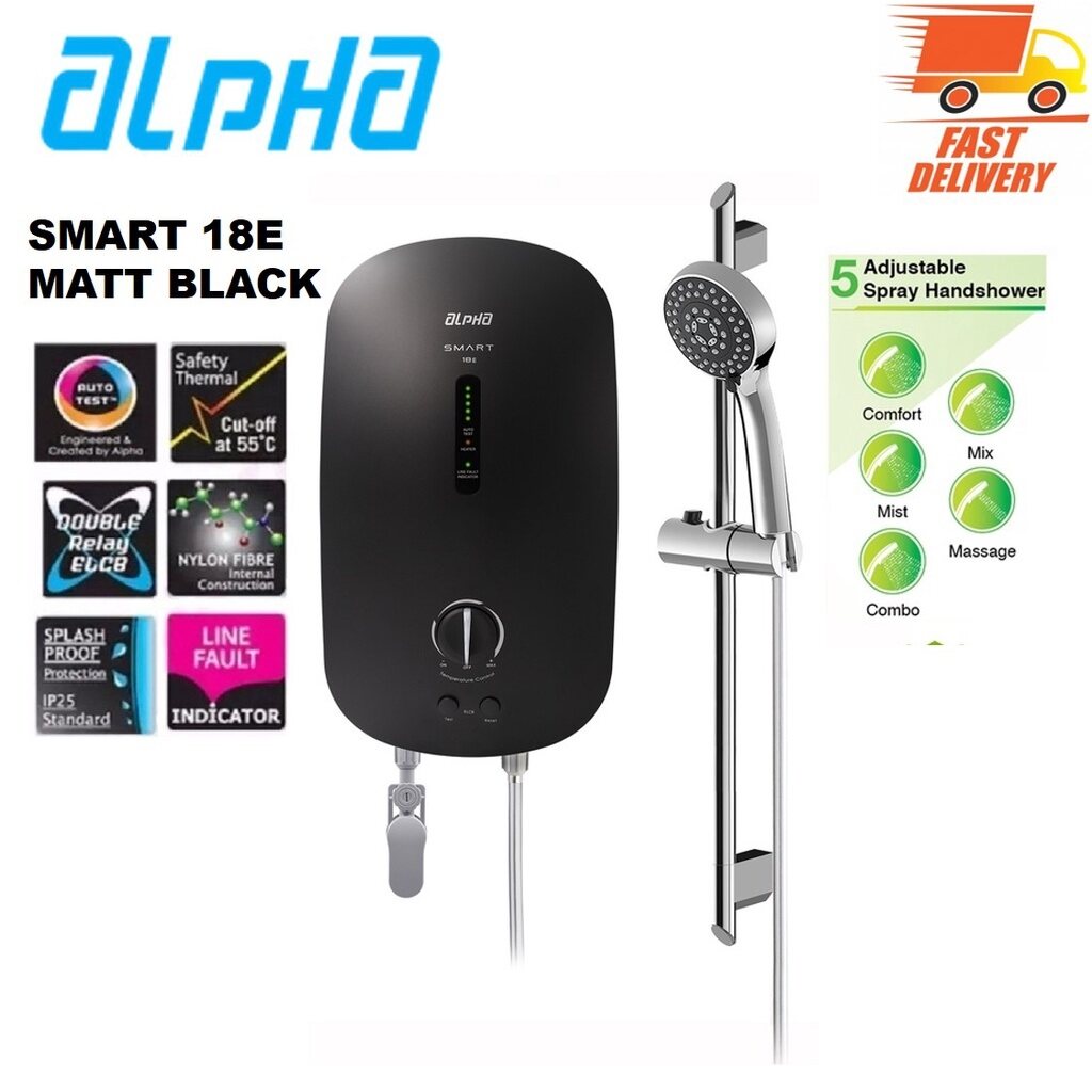 Alpha Smart 18E Water Heater - MATT BLACK / METAL BLACK | Lazada
