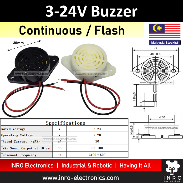 3-24VDC Buzzer Pembunyi Isyarat 40mm Projek Sekolah School Project | Lazada