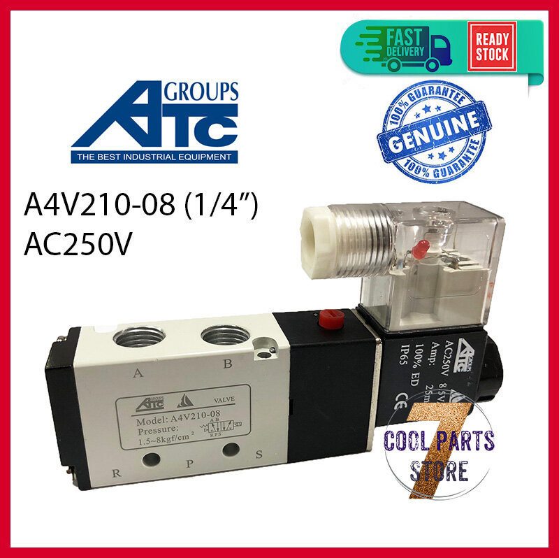 ATC A4V210-08 (1/4") Pneumatic Solenoid Valve 5/2 Way Valve AC250V ...