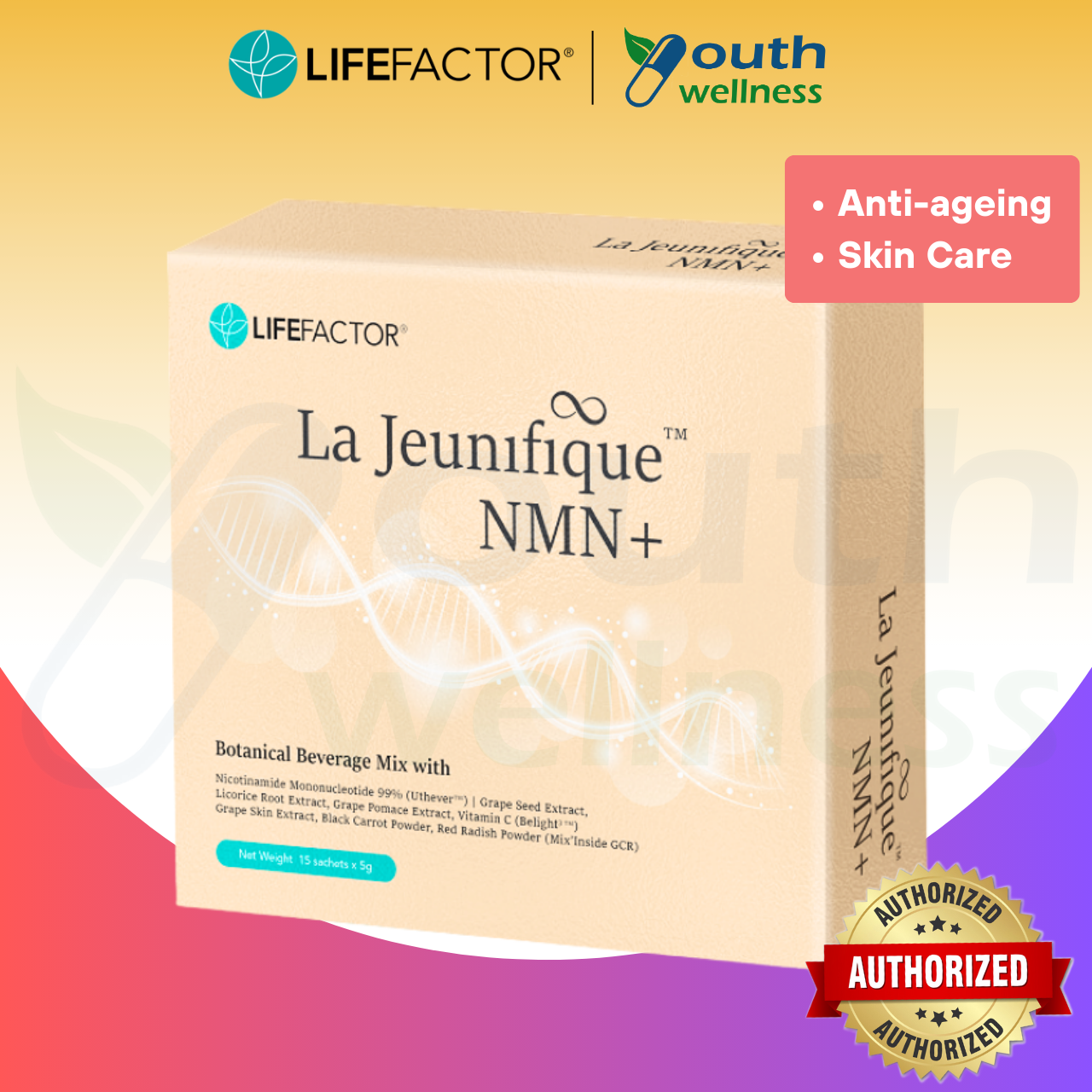 Life Factor La Jeunifique™ NMN+ Experience Cellular Rejuvenation as Everlasting Light (5g x 15 ...