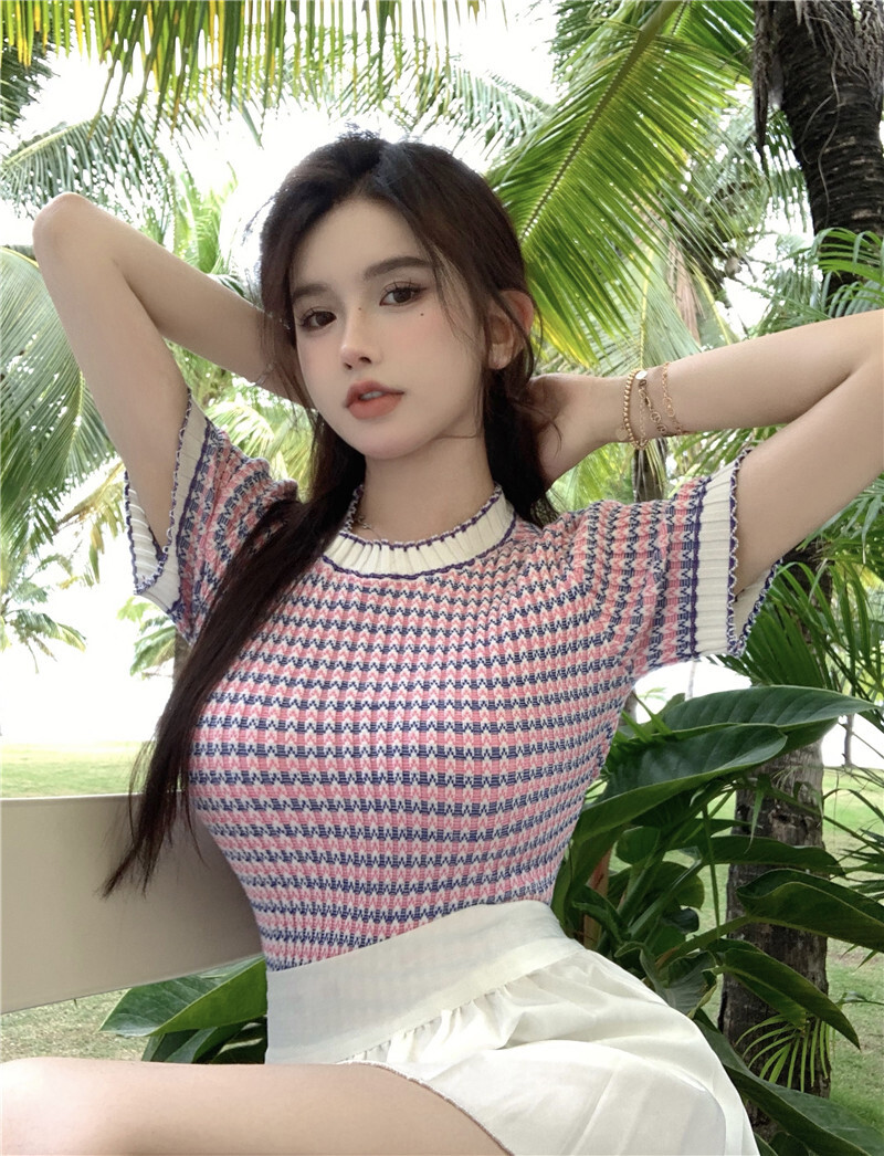 เสื้อ Ruo Bei Xuan | 2022ใหม่สไตล์อ่อนโยนหวานบางแขนสั้นบางด้านบน ...