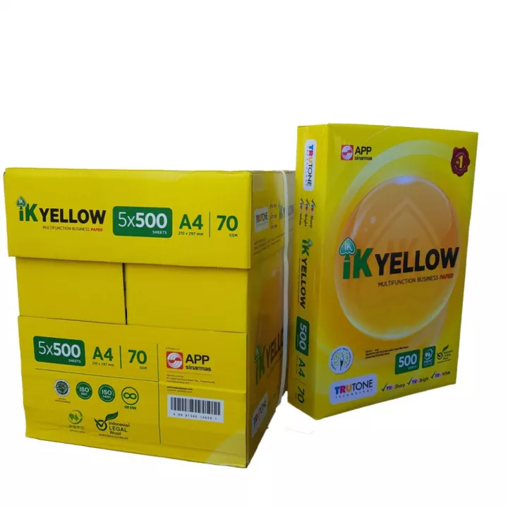 Ik Yellow A4 Paper 70 GSM 500 Sheets (5 ream With a Box)/ Kertas Fotostat 500helai 70gsm/ Kertas ...