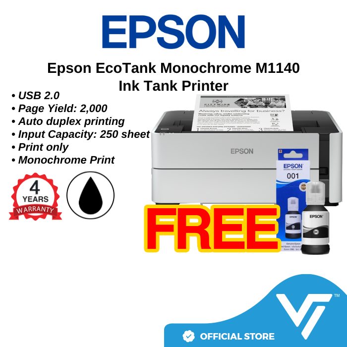 Epson M1140 EcoTank Monochrome USB Ink Tank Printer | Print Only | USB ...