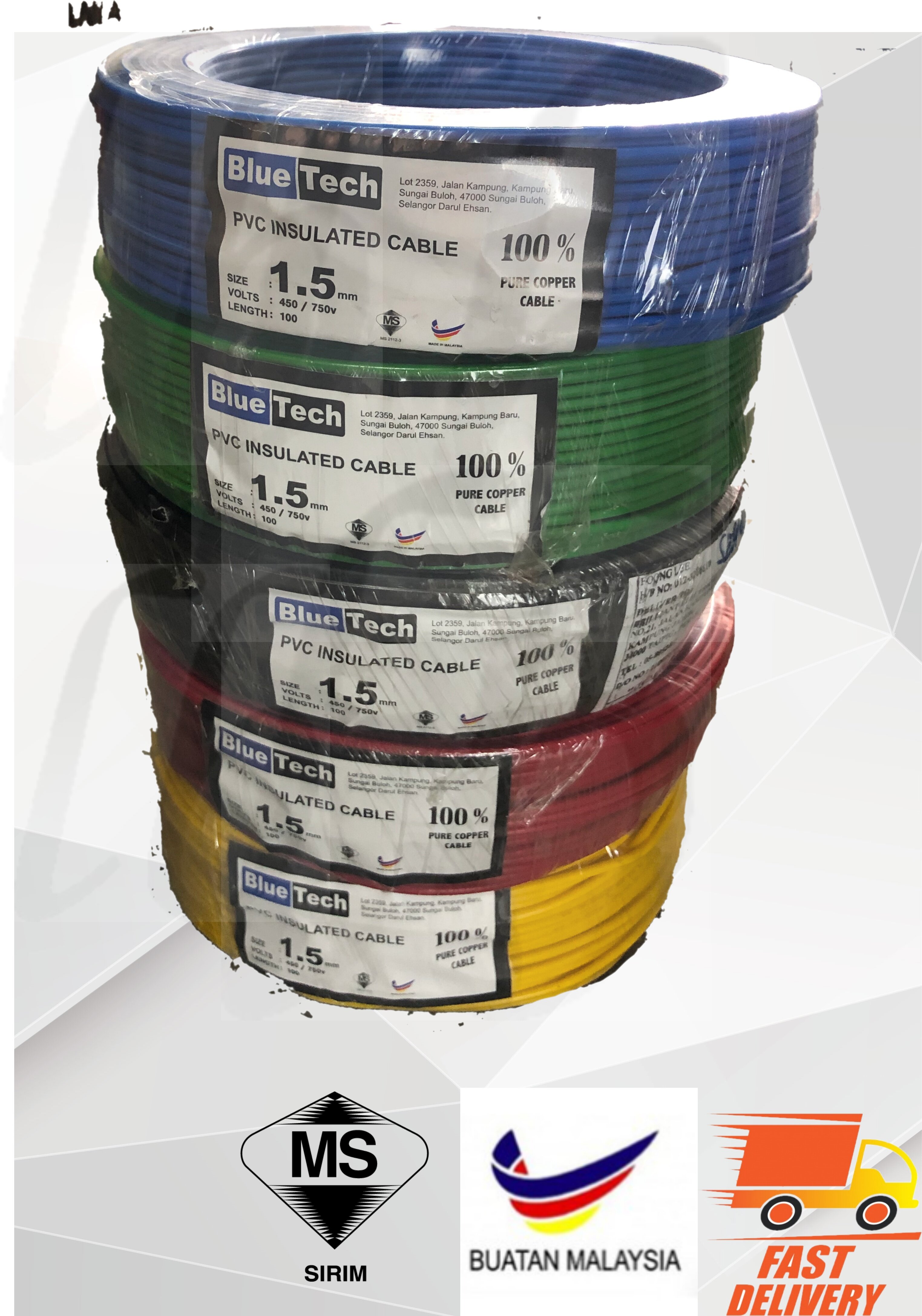 BLUETECH CABLE PVC SIRIM CABLE 1.5MM | Lazada
