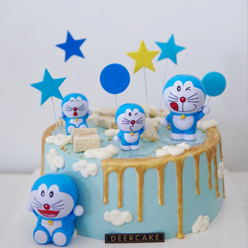 4pcs/set Birthday Cake Decor Topper Figure Doraemon Cat Toys Kids Party ...