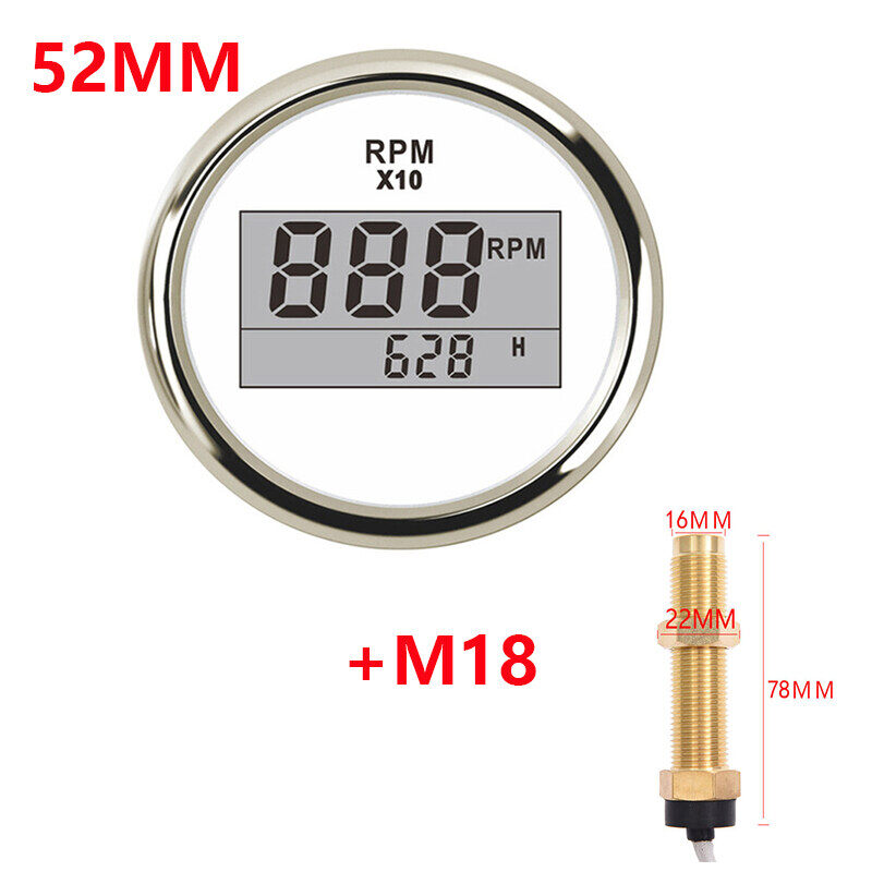 52mm Marine Digital Tachometer Waterproof 0-9990RPM Tachometer with ...