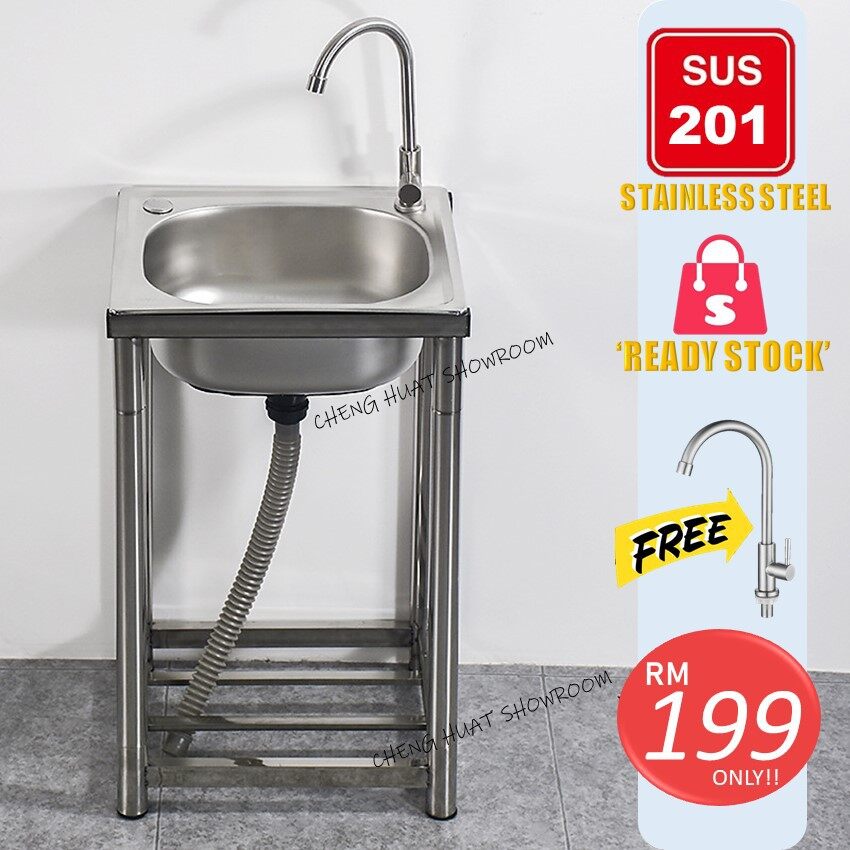 READY STOCK Stainless Steel Single Kitchen Sink With Stand Rak Sinki ...