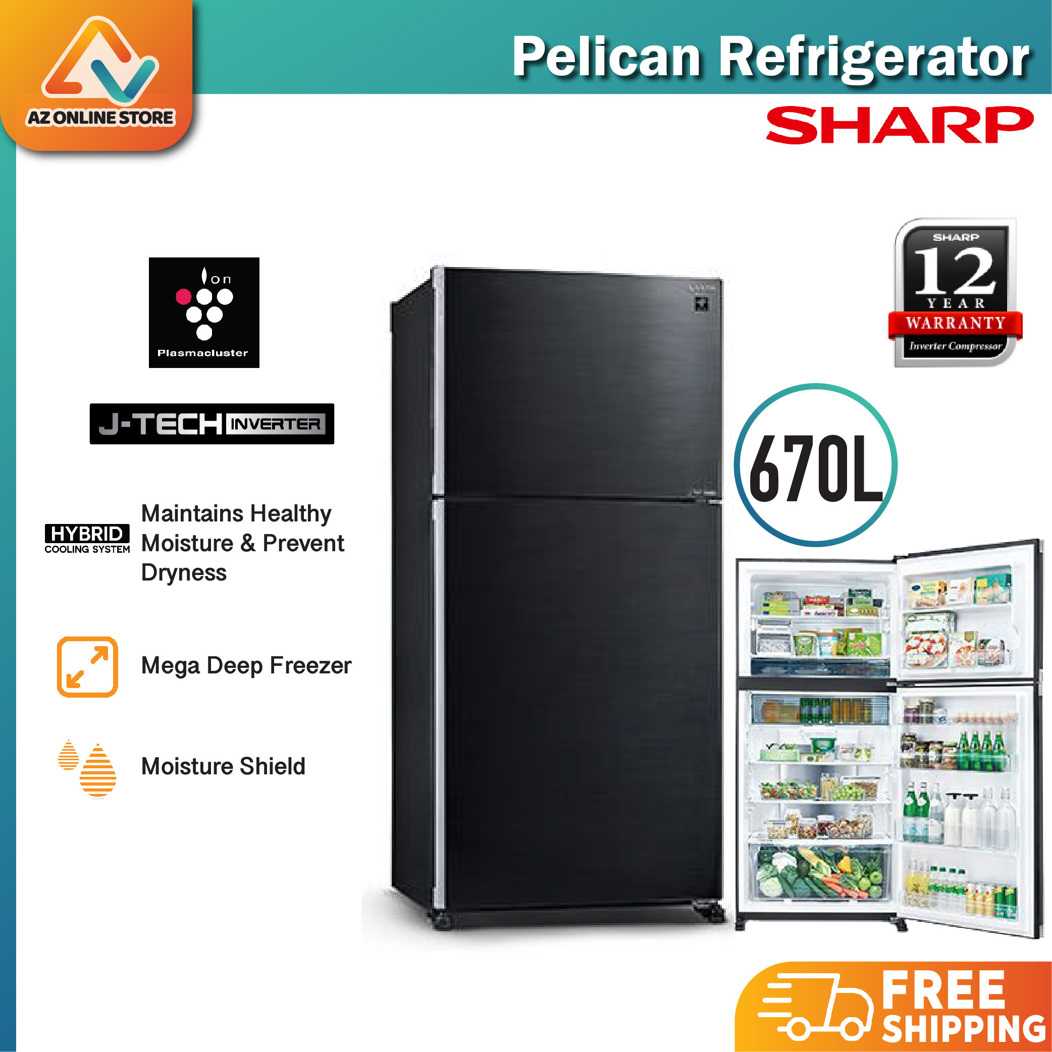 [ NEW MODEL ] Sharp SJP701MFMK 670L Pelican Refrigerator Inverter ...