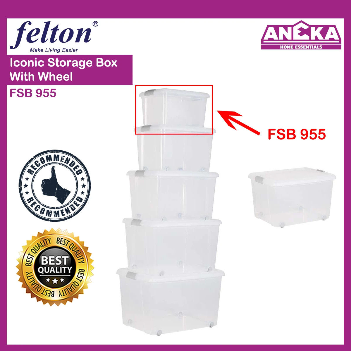 FELTON Iconic Storage Box With Wheel (1pc) Stackable Storage Box ...