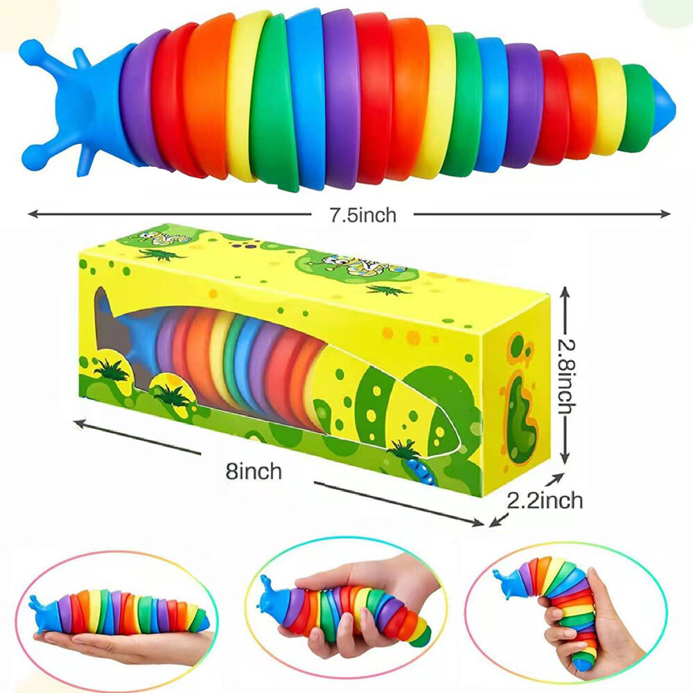2022 New 3D Fidget Slug Articulated Flexible Worm Fidget Toy All Ages ...