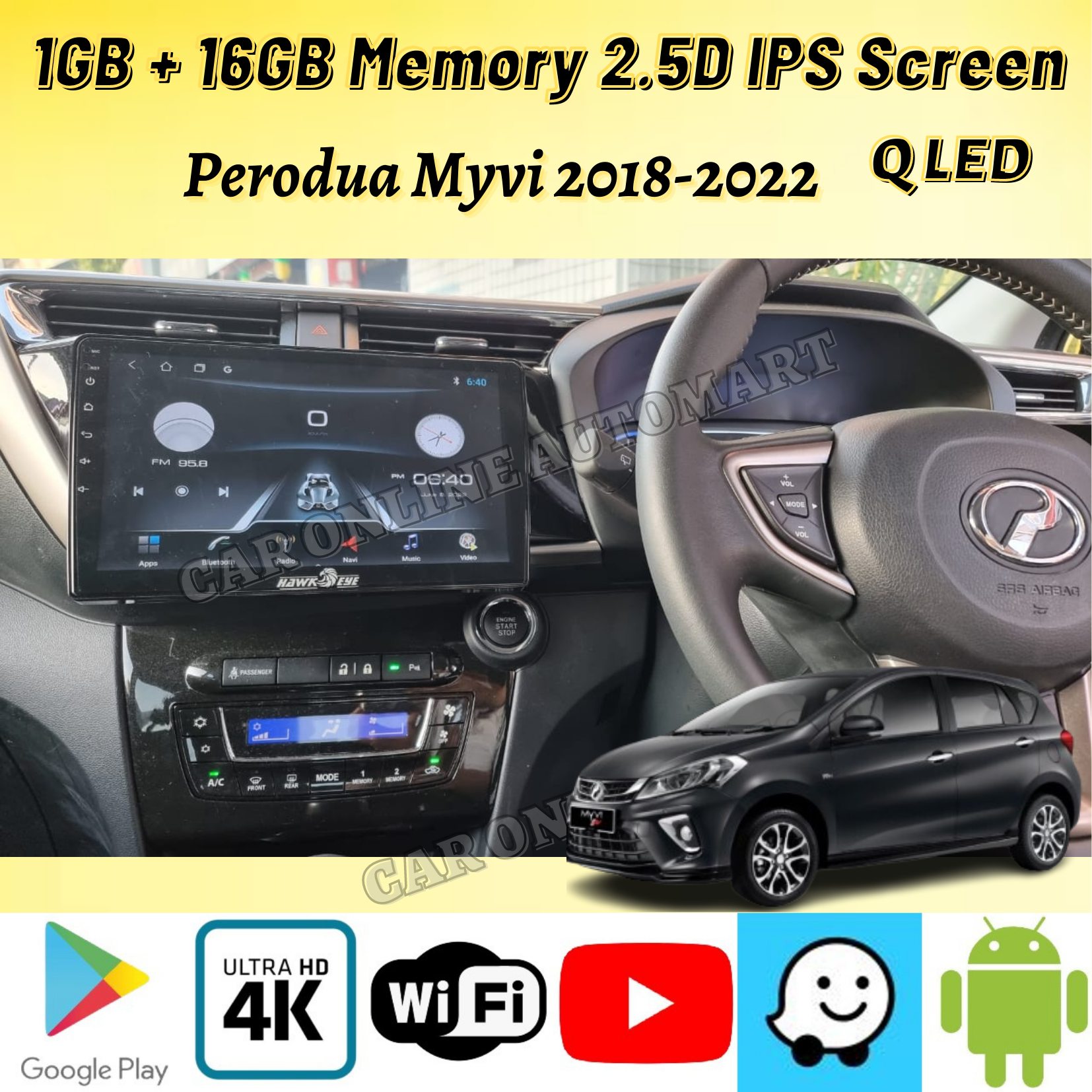 PERODUA MYVI 2018-2022 ~ MOHAWK T3L MS SERIES Q-LED 1GB+16GB 4K ANDROID ...