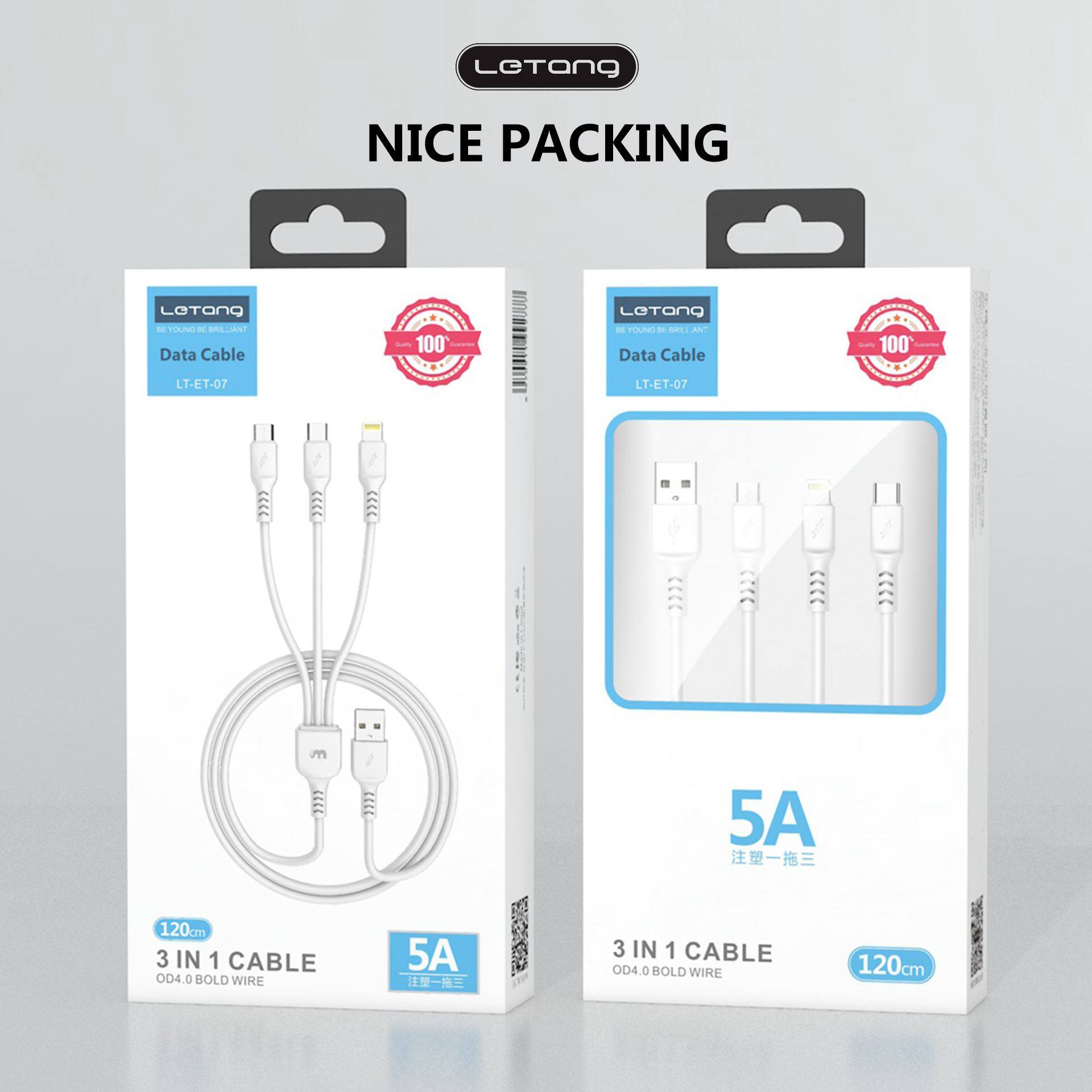 5A 1.2เมตรข้อมูล3ใน1สาย USB Fast Charger สาย Micro USB/Type-C ชาร์จ ...