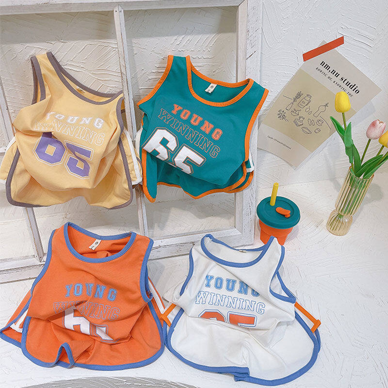 Yy [จุด] เสื้อกั๊กเด็กชายฝ้ายกางเกงขาสั้นชุดสองชิ้น 2022 ฤดูร้อนเด็ก