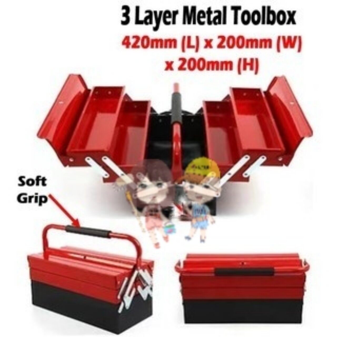 Nietz 2Tone heavy duty 3 Layer Cantilever Metal Tool Box metal tool box kotak besi storage ...