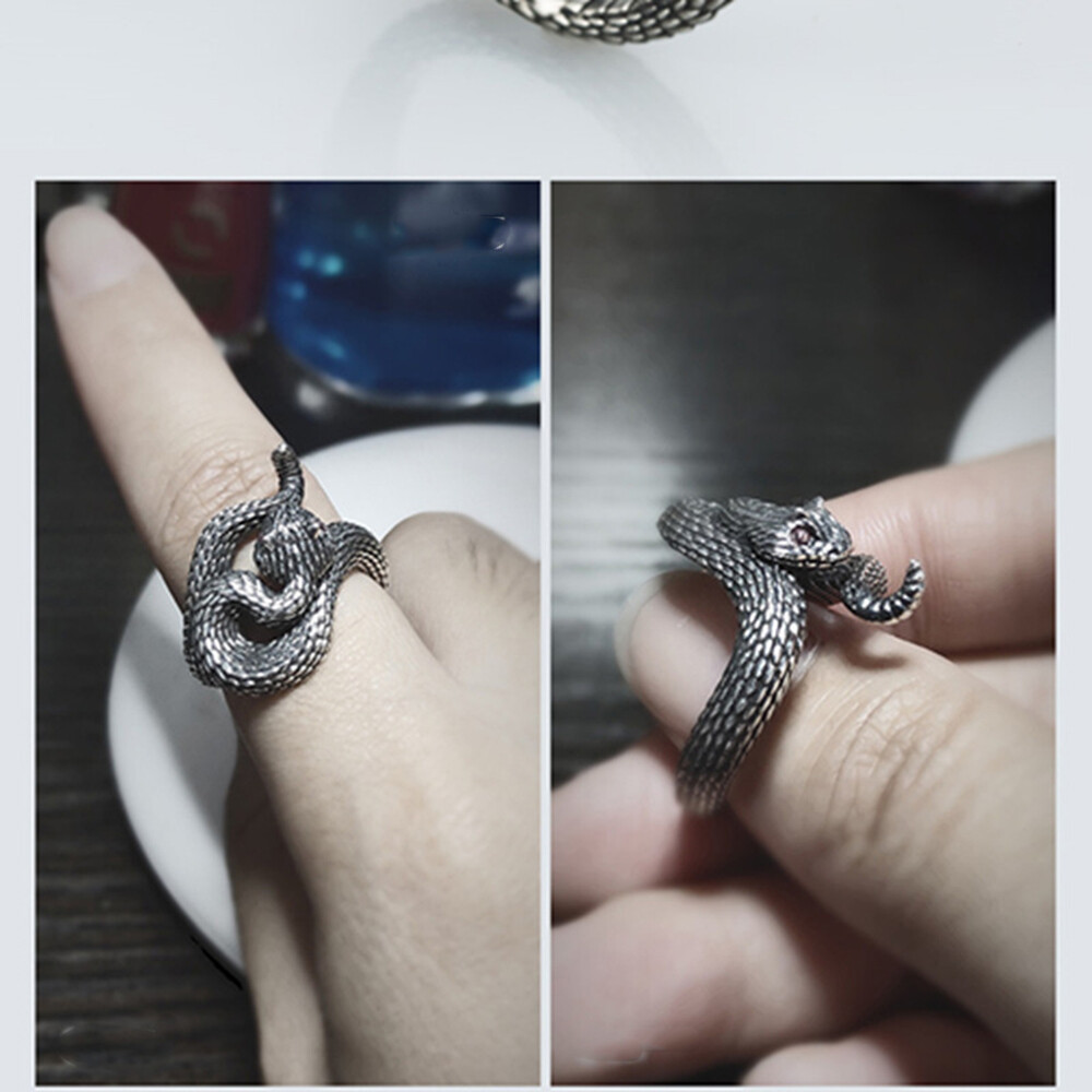 【KOO】Snake Shape Ring แหวนรูปงูชุบเงินวินเทจ Punk Domineering Ring ...