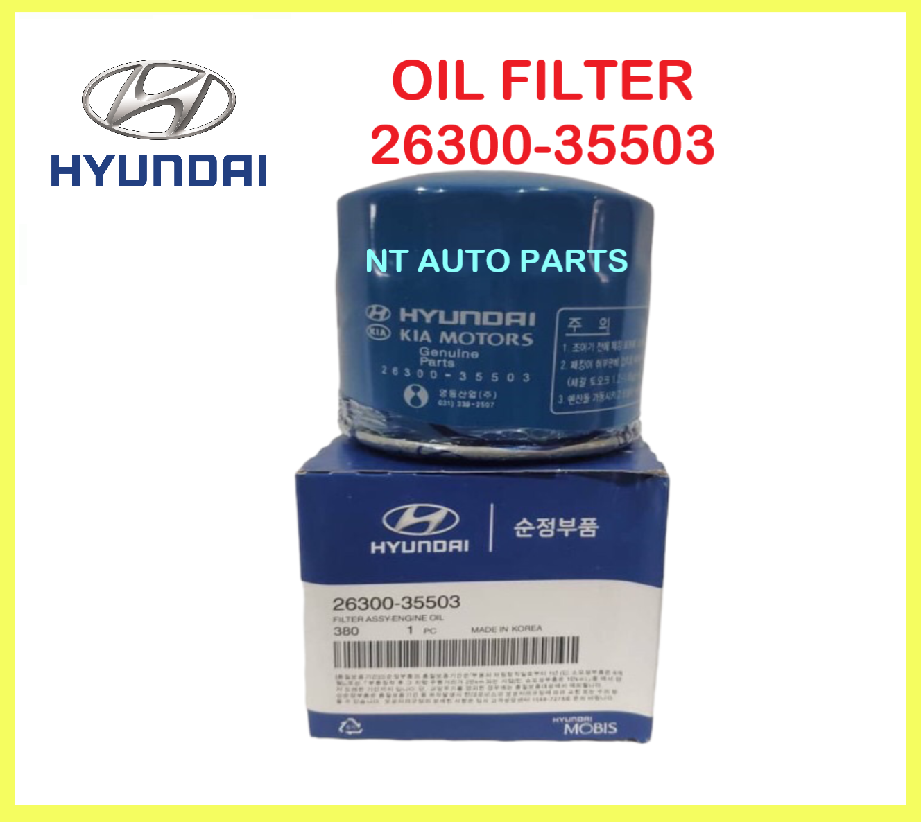 Kia Hyundai Engine Oil Filter 26300-35503 (Original) Kia K5 / Forte ...