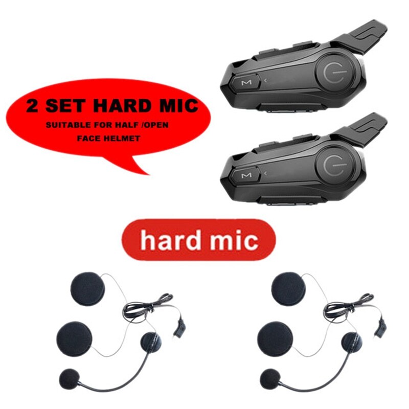 2Pcs Bluetooth Intercom Motorcycle Helmet Bluetooth Headset for 2 Rider ...
