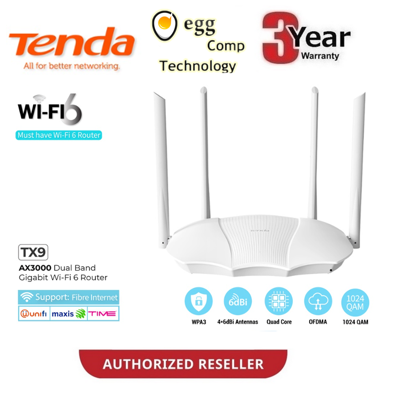 TENDA TX9 AX3000 DUAL BAND GIGABIT DUAL-CORE WI-FI 6 WIRELESS ROUTER ...