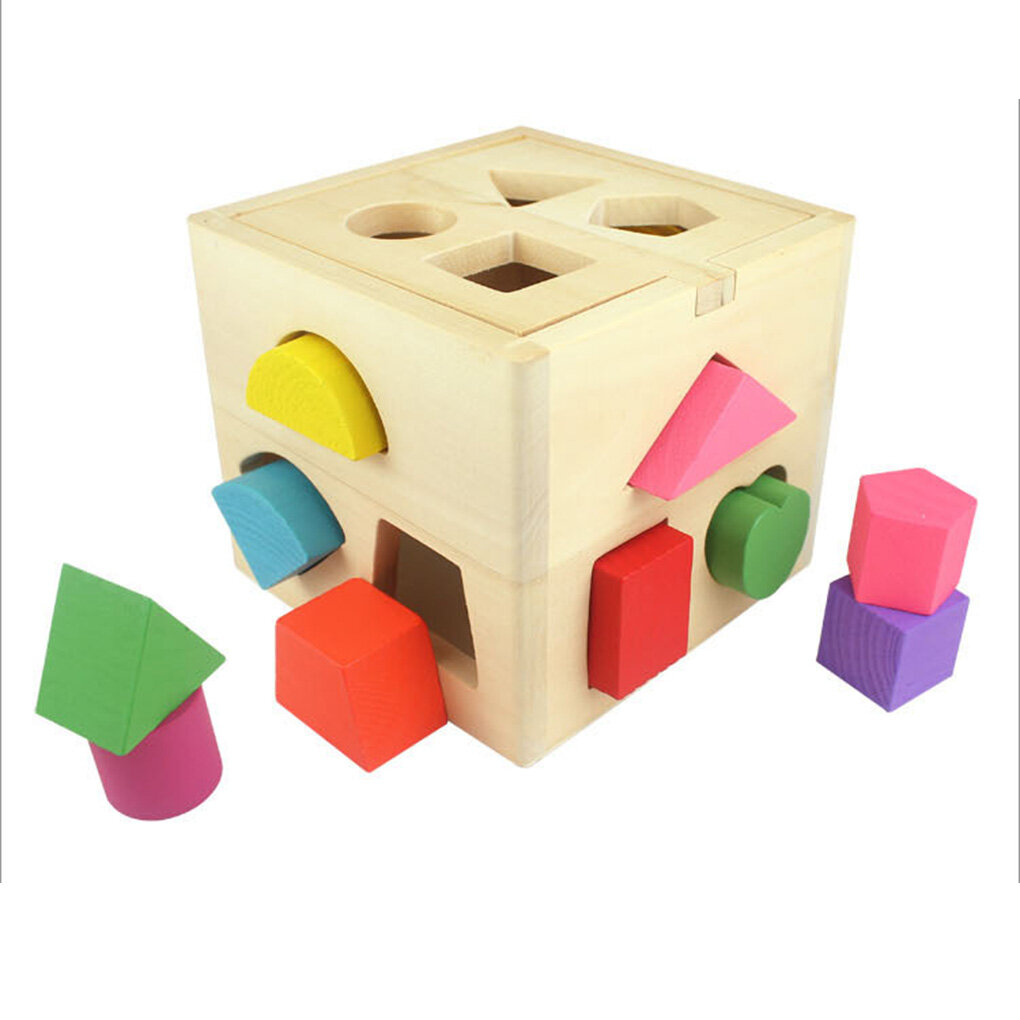 13 Holes Children Educational Box Wooden Building Blocks Toddler ...