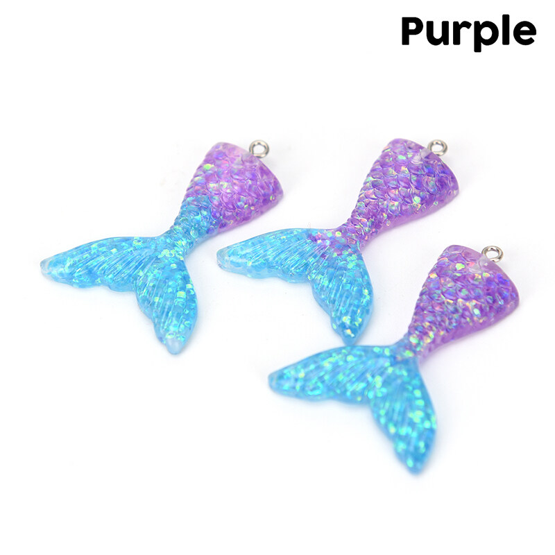【Flash Sale】Ghred Mixed Glitter Mermaid Fish Tail Resin Charm Pendant ...