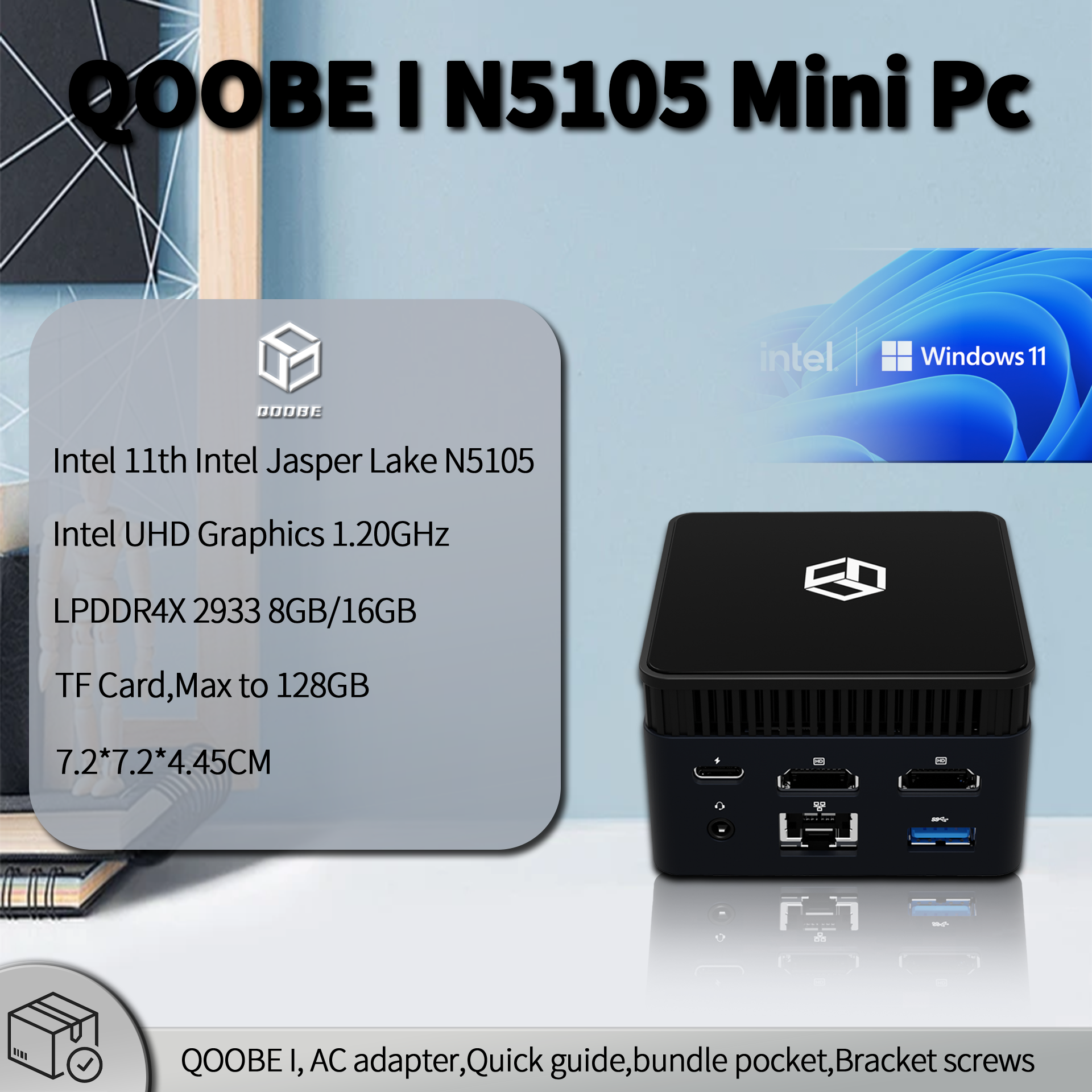 Mini PC Windows 11, Bộ xử lý lõi tứ Intel 11 n5105, máy tính siêu nhỏ ...