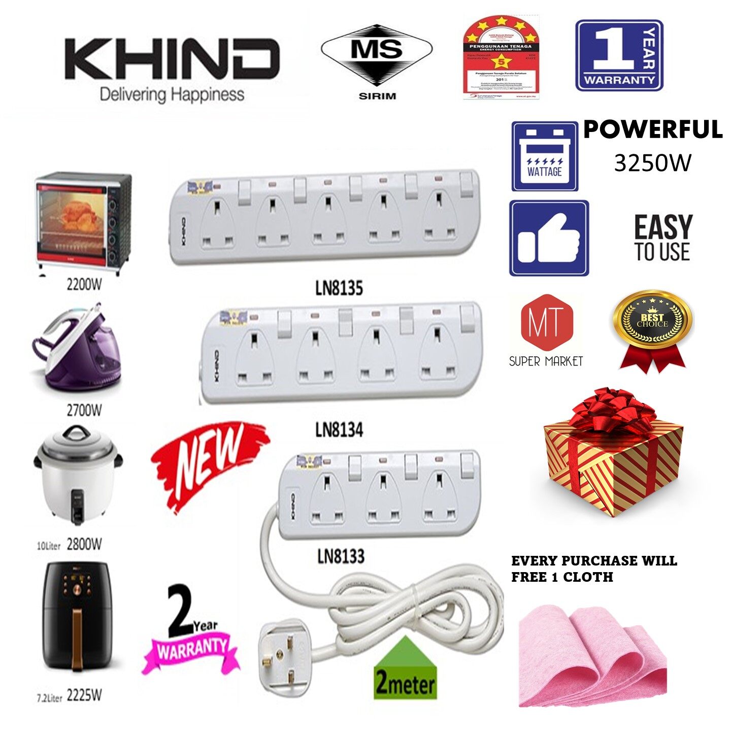 【SIRIM】 Khind Extension EXTENSION TRAILING SOCKET 3GANG 4GANG 5GANG 2 ...
