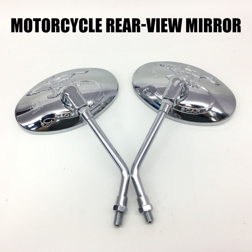 Universal Motorcycle Oval Chrome Rearview Mirrors 10MM Motorbike Side ...