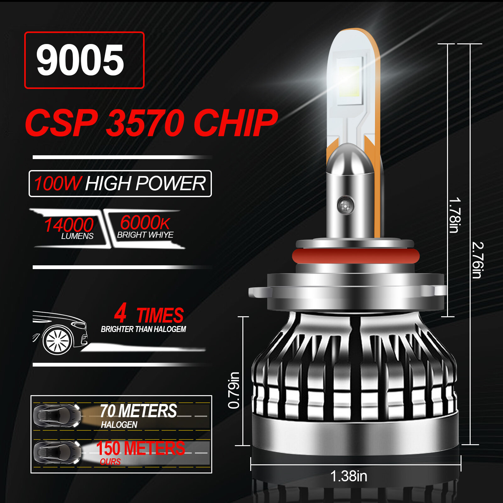 CarTnT 1คู่ไฟหน้ารถ Super Bright หลอดไฟ H4 H11 H7 H1 H3 9012 HIR2 Led 100W 20000LM 6500K Led ...