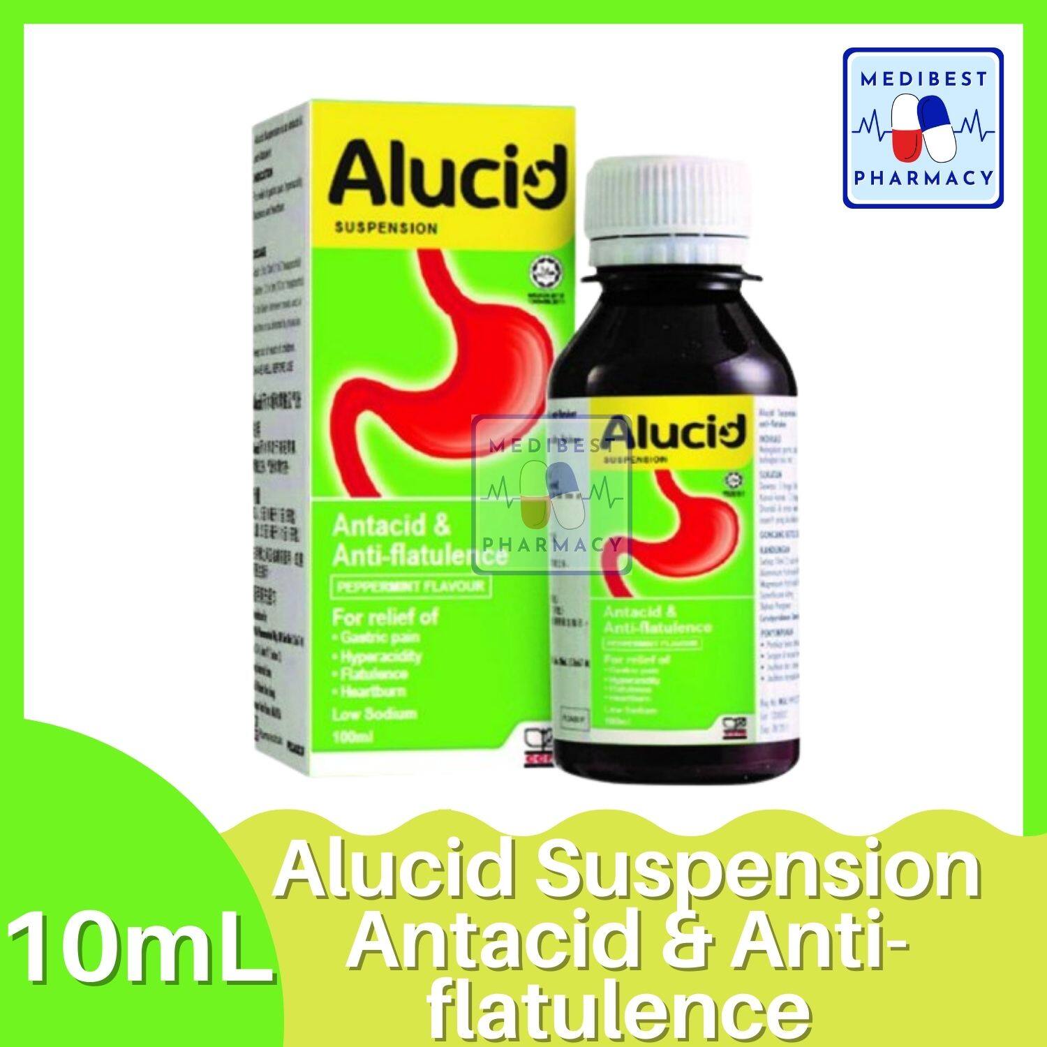 Alucid Suspension Antacid & Anti-flatulence (Peppermint flavour) 100ml ...